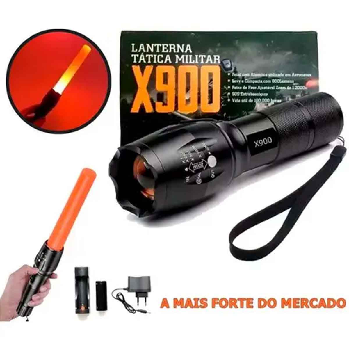 Lanterna X900 Tática Militar Recarregável Luz LED Forte – Casachick